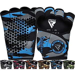 RDX Weight Lifting Gloves Grips, Gym Fitness Workout, Anti Slip Ventilated Open Back Gripper, Strength Training HIIT Exercise Deadlift, Men Women Cycling Rowing Climbing Hanging Pull Ups Gymnastics