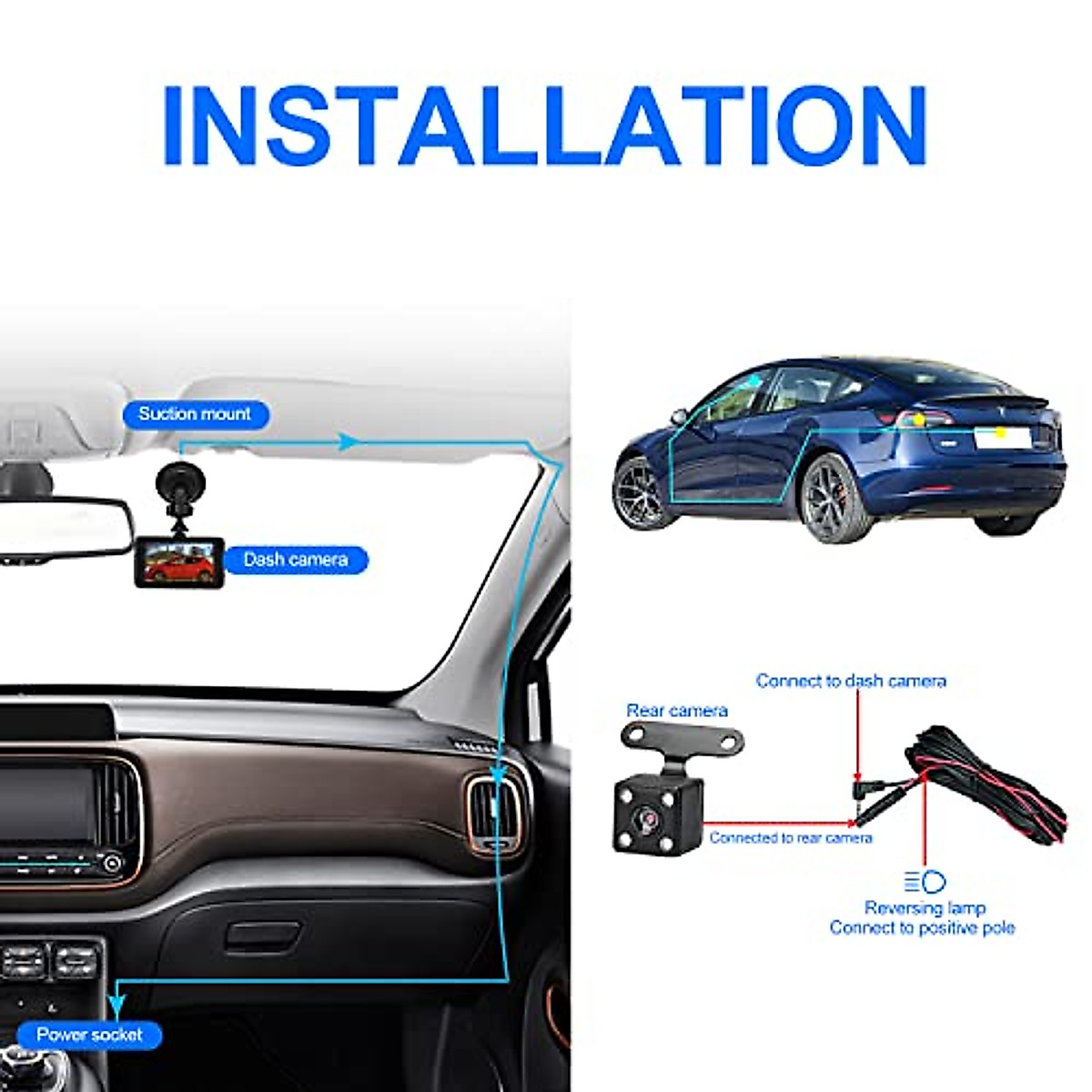 Lychee Dual Dashcam Driving Record Front and Rear 1080P with 3 Inch LCD 120° Loop Recording Night Vision G-Sensor