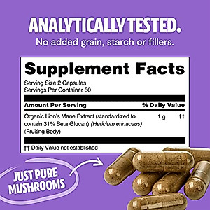 FreshCap Lion's Mane Mushroom Supplement - Natural Nootropic for Brain Health, Cognition and Mood- Two Month Supply (120 Capsules) - Organic and Dual Extracted 1000 mg