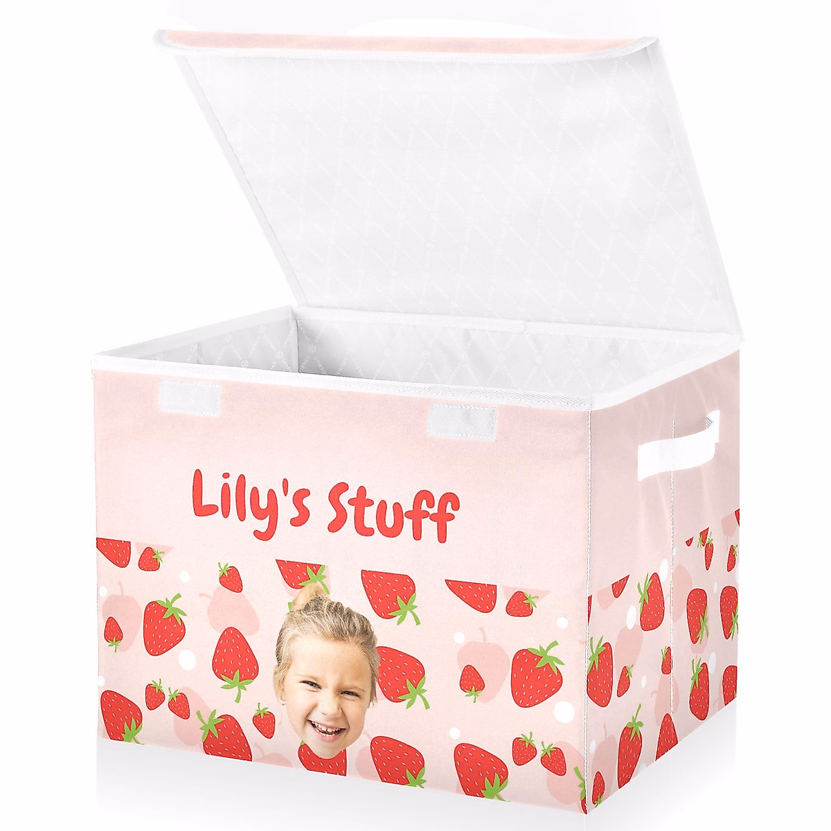 Sinestour Custom Storage Bins with Lid Personalized Storage Basket Box Shelf Basket Closet Organizer for Home Toy Playroom (Strawberry)