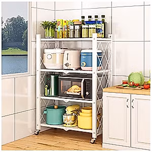 YKLSLH 4-Tier Collapsible Shelves Heavy Duty Folding Shelves Storage Rack with Wheels Portable Storage Shelving Unit for Garage Kitchen Holds up to 1000 lbs Capacity, White