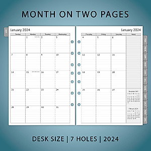 2024 Planner Refills, Weekly and Monthly Appointment Book Inserts, Tabbed, 7 Holes, Classic/Size 4