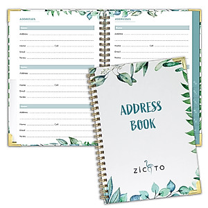 Simplified Greenery Address and Password Book with Alphabetical Tabs - The Perfect Spiral Bound Address Organizer incl. Address Labels, Contact and Phone Section