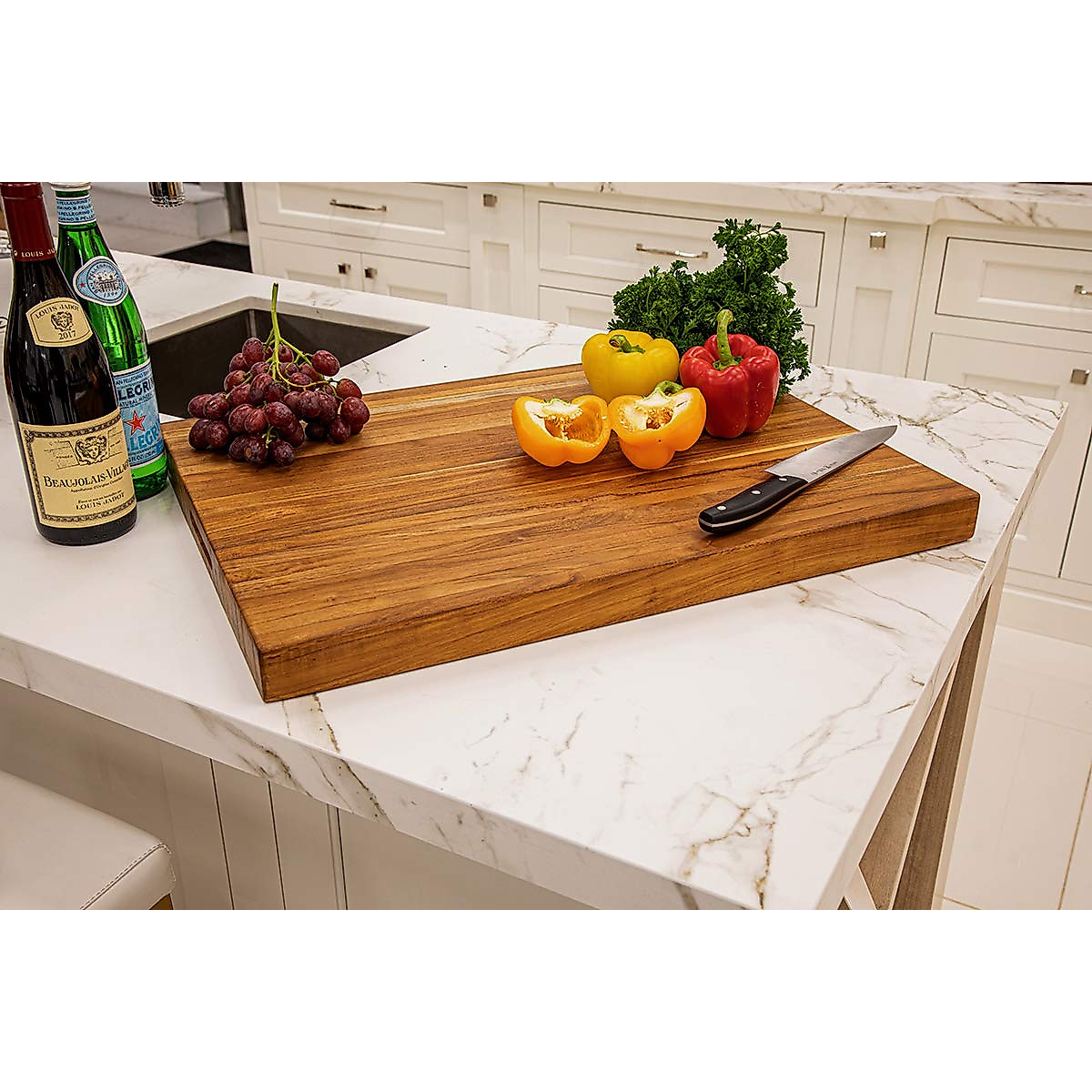 Teak Cutting Board Extra-Large (24x18x1.75 inch) Carving Board With Hand Grip, Teak Butcher Block, The Leif