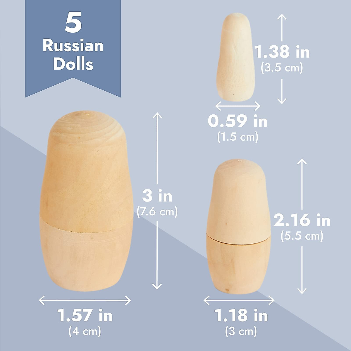 Juvale 5 Piece Set of Unpainted Blank Russian Nesting Dolls for DIY Crafts, Art Projects