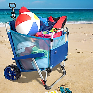 Mac Sports Beach Day Foldable Chaise Lounge Chair with Integrated Wagon Pull Cart Combination and Heavy Wheels - Perfect for Beach, Backyard, Pool or Picnic