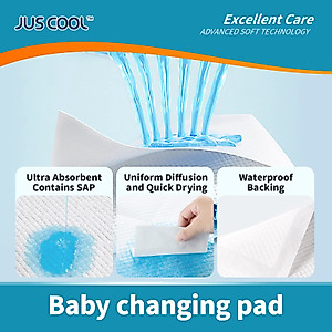 JUS COOL Baby Disposable Changing Pads, 13”x 18”(200+1 Count) Underpads Portable Diaper Changing Pads, Soft Bed Pads Ultra Absorbent and Waterproof