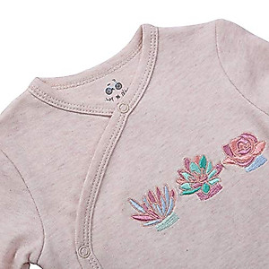 Asher and Olivia Baby Girl’s 3-Pack Long-Sleeve Kimono Bodysuits, Side Snap Bodysuit Set Coral Pink, Flower Print 0-3 Months