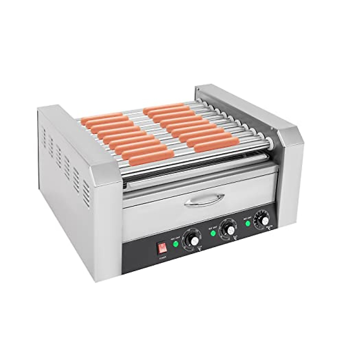 Commercial Hot Dog Machine Hotdog Grill Cooker with Bun Warmer 30 Hot Dog Warmer Roller Grill Cooker Machine for Shop, Snack,Bar 1560W