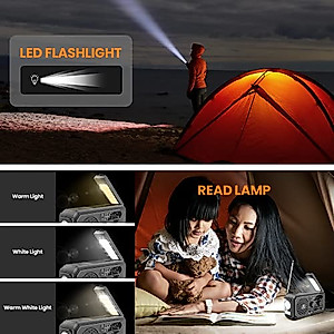 Emergency Radio, TENROOP Upgraded 5000mAh Solar Hand Crank Weather Radio for Hurricane, 4-Way Powered AM/FM/NOAA Weather Alert Portable Radio with Flashlight, Reading Lamp, Power Bank, SOS Alarm-Black