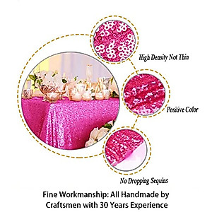 60x102-Inch-Hot Pink-Sequin Rectangular Tablecloth for Party Cake Dessert Table Polyester Tablecloth Rectangle Outdoor Tablecloth(Hot Pink)