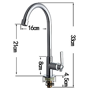 WJEF High Arc Rotary Brass Faucet Cold Water Tap Single Lever One Hole Sink Faucets for Kitchen, Bar, Patio and Outdoor, Chrome, Silver