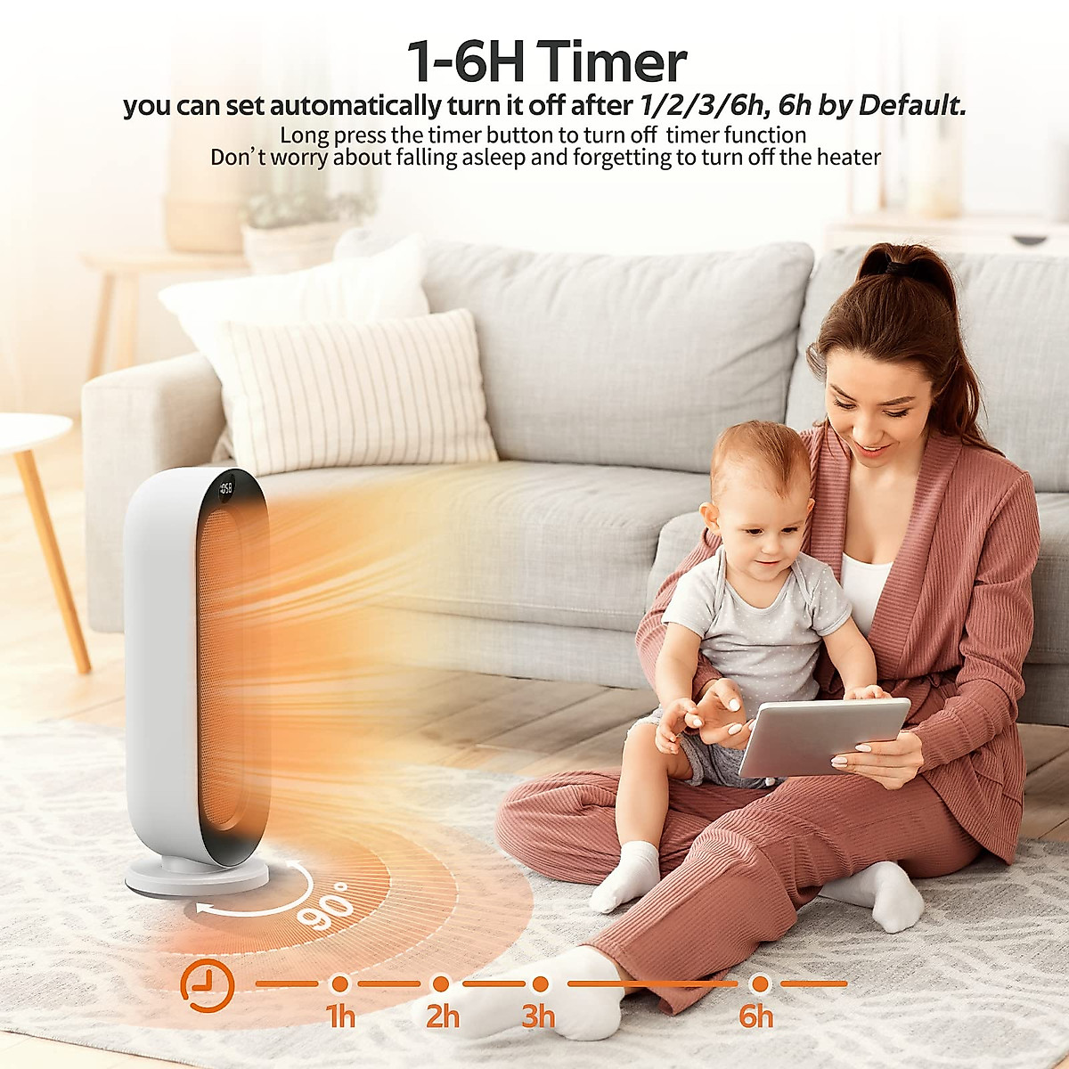 Eigffole Space Heaters for Indoor Use, Portable Electric Heater for Large Room 1500W/700W 3 Mode Switching Fast Heat in 3s Timer Remote Control Ceramic Thermostat Oscillating for Room Office Desk
