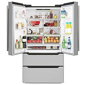 KoolMore RS-FR22 Counter Depth 22.5 Cu.Ft French Door Refrigerator with Automatic Ice Maker Stainless-Steel Fridge, Silver