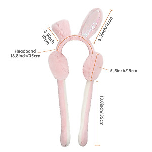 Surblue Foldable Cute Rabbit Moving Earmuffs Winter Warm Outdoor Ear Covers Headband Fur Earwarmer Pink