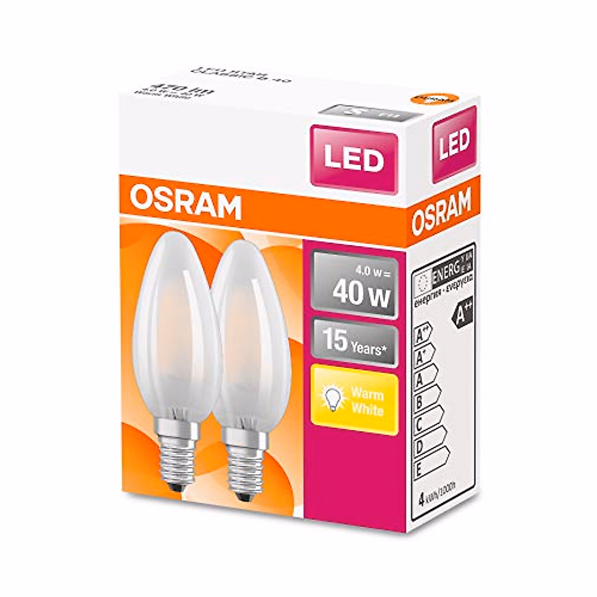 OSRAM LED lamp / Base: E14 / Warm White / 2700 K / 4 W / Replacement for 40 W Incandescent Bulb / Frosted / LED Retrofit Classic B [Energy Efficiency Class A++] / Pack of 10