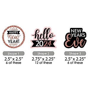 Big Dot of Happiness Rose Gold Happy New Year - Paper Straw Decor - 2024 New Year's Eve Party Striped Decorative Straws - Set of 24