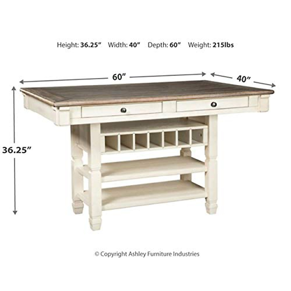 Signature Design by Ashley Bolanburg Farmhouse Counter Height Dining Room Table, White & Brown