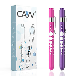 CAVN Pen Light with Pupil Gauge LED Penlight for Nurses Doctors, 2 Pcs Reusable Medical Penlight for Nursing Students (Purple/Pink)