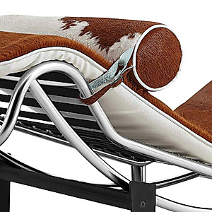 HuPoFun Le Corbusier Style LC4 Chaise Lounge Chair Reproduction - Brown & White Pony Leather