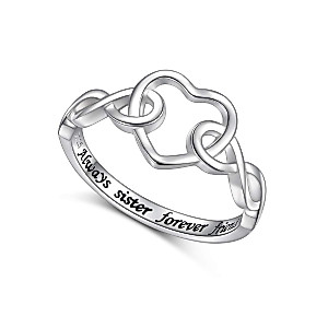 Yearace 925 Sterling Silver Engraved Always Sister Forever Friend Heart Infinity Love Knot Ring for Sister Women Siblings Birthday Gift, Size 7
