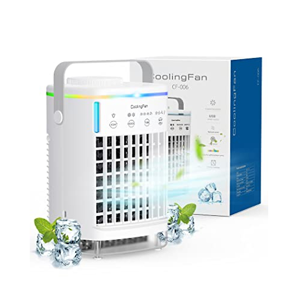 Portable Air Fan, Evaporative Air Cooler with 7 Color Light, Fans that Blow Cold Air, Personal Air Conditioner Fan for Room Office Table