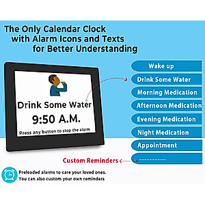 Véfaîî 2024 New, Digital Clock 2.0 with 30 Alarms, Auto DST, DIY Custom Reminders, Sun Moon Icon & AM/PM, Auto Brightness, Memory Function, Easy to Read, 8" Large Display