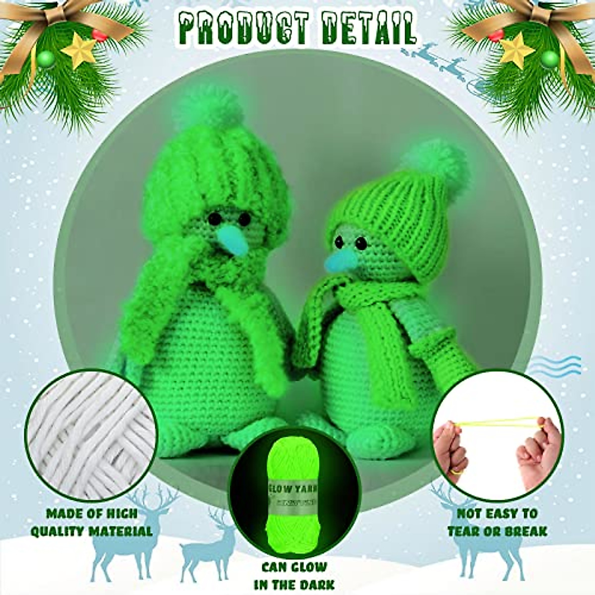 5 Rolls Glow in The Dark Yarn Luminous Crochet Yarn for Halloween Crocheting DIY Knitting Glow Fingering Weight Yarn for Arts Crafts Sewing Thread Party Supplies, 54.7 yd Per Roll (Classic Color)