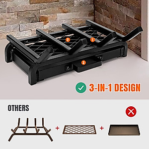 IGOHEALS Small Fireplace Grate 14 Inch - Wood Stove Fireplace Log Grates with Ember & Ash Trays Pan, Inside Outdoor Heavy Duty Wrought Cast Iron Rack Holder for Indoor Outdoor Chimney Hearth