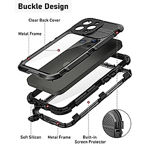 WIFORT iPhone 13 Pro Waterproof Metal Case - Built-in [Screen Protector][15FT Military Grade Shockproof][IP68 Water Proof], Full Body Aluminum Protective Dropproof Cover, 6.1" Black