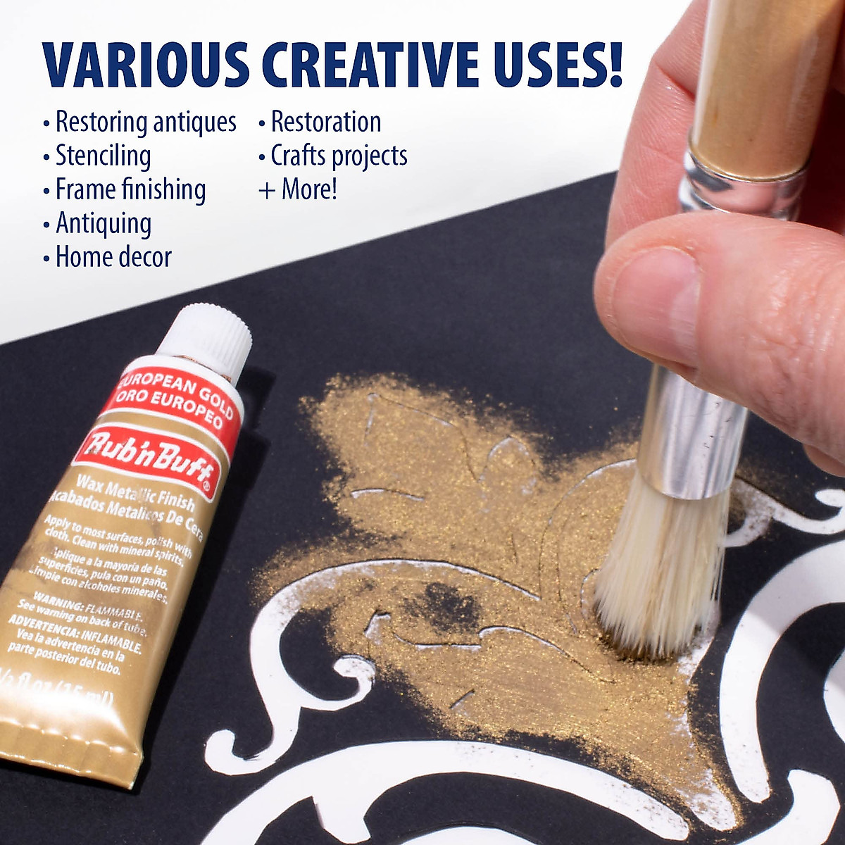 AMACO Rub n Buff Wax Metallic Finish - Rub n Buff European Gold 15ml Tube - Versatile Gilding Wax for Finishing Furniture Antiquing and Restoration - Rub and Buff Colors Single Tube