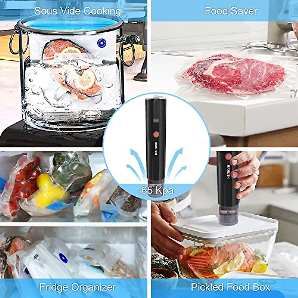Handheld Vacuum Sealer for Food, Upgrade Rechargeable Mini Automatic Food Vacuum Sealer Machine with 12Pcs Reusable Sous Vide Bags for Fresh & Save