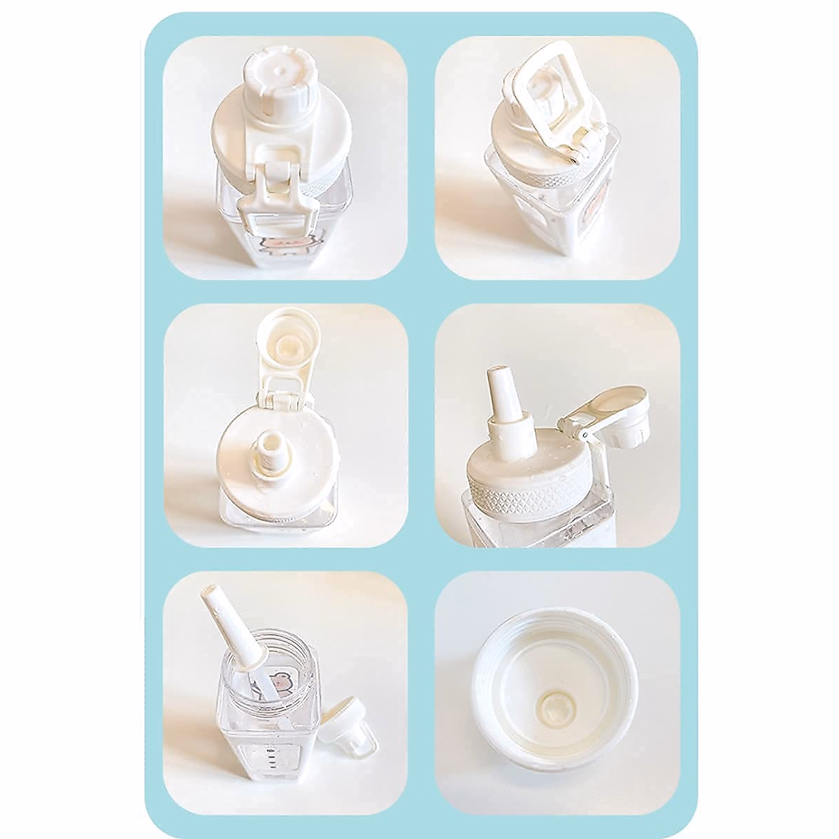 JQWSVE Kawaii Bear Water Bottle with Straw and Sticker, 24 oz Portable Square Drinking Bottle