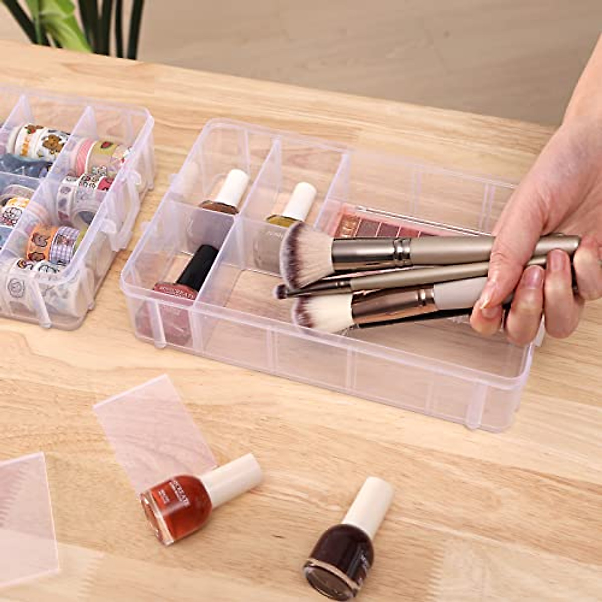 QUEFE 5-Tier Stackable Storage Container Box with 50 Compartments, Plastic Organizer Box for Arts and Crafts, Toy, Fuse Beads, Washi Tapes