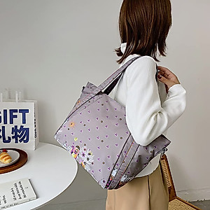 Oudduo Women Lady Nylon Casual Fashion Large Tote Shoulder Hobo Satchel Top Handle Lightweight Waterproof Travel Beach Handbag Bag Purse (Purple Tree)