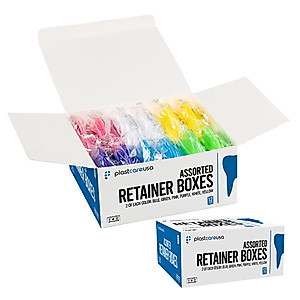 Assorted Retainer Case Box of 12 Individually Sealed, Dental Storage Container for Aligners, Mouth Guards - Yellow, White, Pink, Green, Purple, Blue