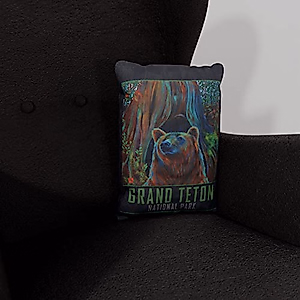 Grand Teton Brown Bear Canvas Throw Pillow for Couch or Sofa at Home & Office from Oil Painting by Artist Kari Lehr 13" x 19".