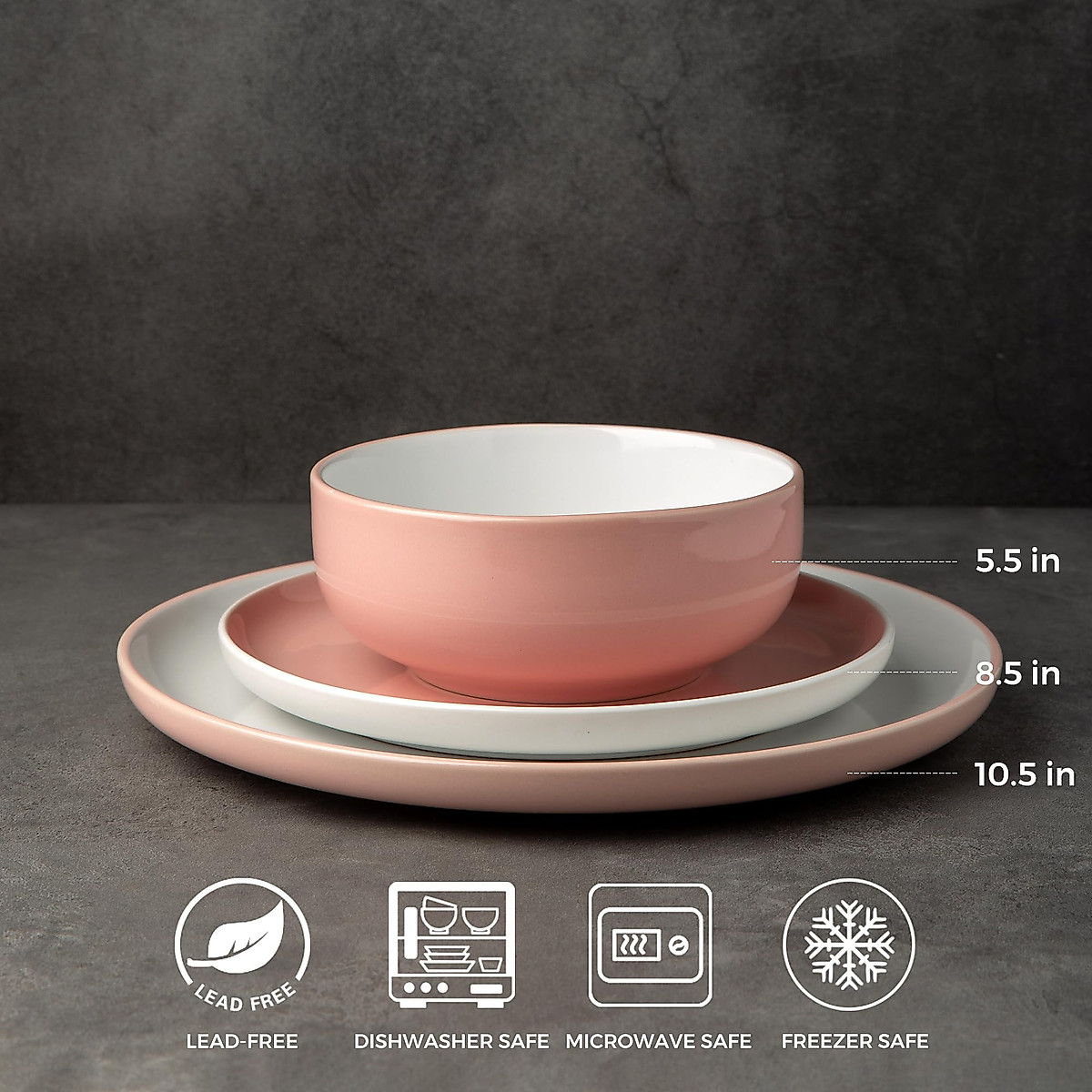 GBHOME Ceramic Dinnerware Sets,Double Color Glaze Plates and Bowls Set,Highly Chip and Crack Resistant | Dishwasher & Microwave Safe | Round Dishes Set Service for 4 (12pc)