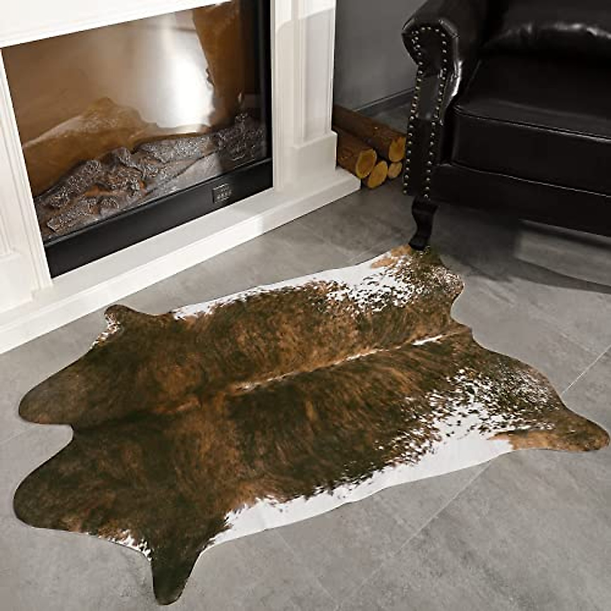 Keeko Faux Cowhide Rug Cute Cow Print Rug, Faux Fur Cow Hide Animal Rugs for Bedroom Living Room Western Home Decor Carpets 2.3x3.6 Feet Saddle Brown