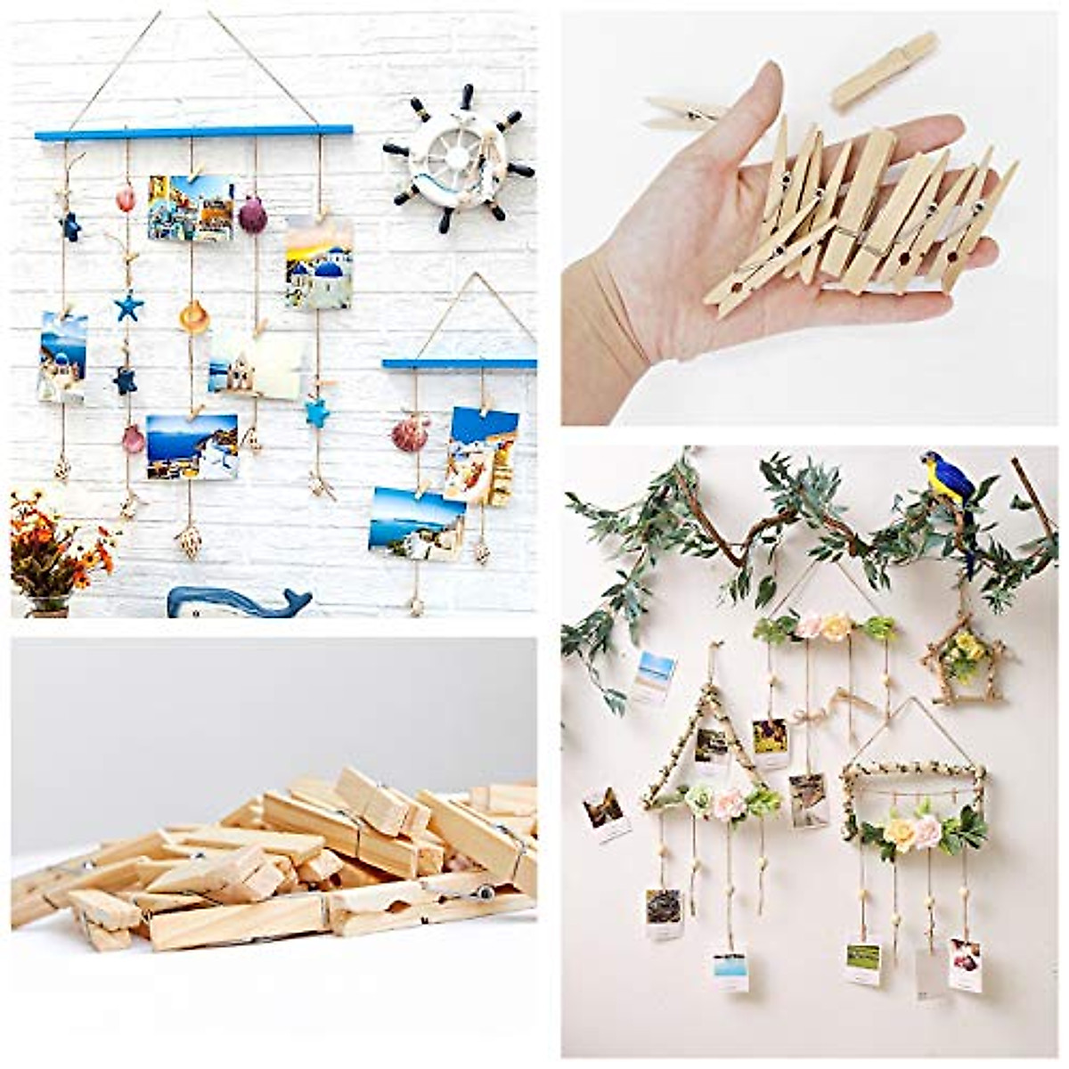 100 Pack Wooden Clothes Pins Small Laundry Wood Clips Clothing Pegs Bag Clips for Hanging Clothes, Hanging Pictures, Laundry Drying, Arts Crafts, Photo Wood Clip Pin with Spring