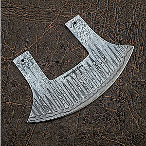 JNR Traders Damascus Ulu Knife Blanks for Knife Making Supplies Diy Full Tang 5.5 Inch Thin Ultra Sharp Cresent Blade Alaskan Ulu Knife Blade Blank 3775