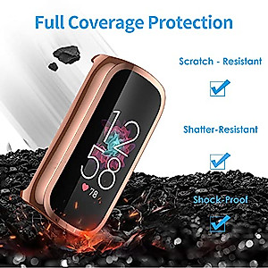CAVN 4-Pack Screen Protector Case Compatible with Fitbit Luxe, TPU Protective Screen Cover Saver Bumper for Luxe Smartwatch Replacement Accessories (Black/Clear/Silver/Rose Gold)