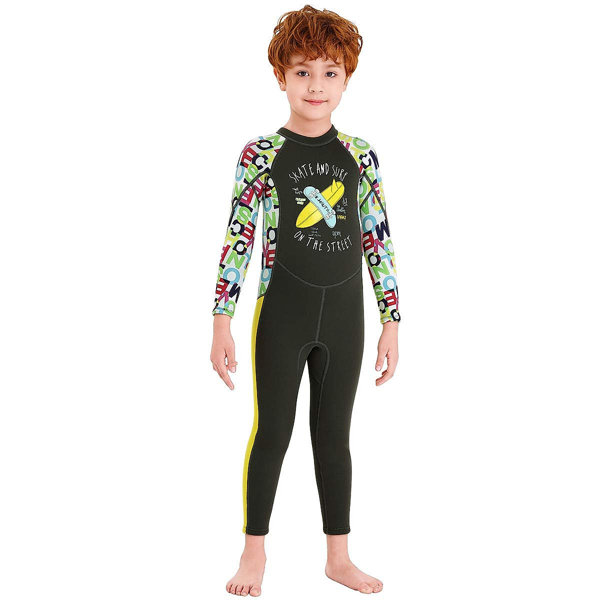 Little Kids Boys 2.5 mm Neoprene Long Sleeves Wetsuit Surfing Full Suits Full Body Neoprene Swimsuits Cartoon Thermal Diving Suits