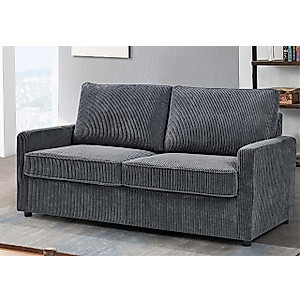 US Pride Furniture 70-Inch Convertible Sleeper Sofa with Memory Foam Mattress, 3-Seater Full Size Bed Couch for Living Rooms, Designed with Corduroy Fabric, Grey