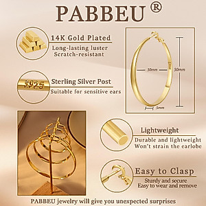 PABBEU Gold Hoop Earrings for Women 14K Gold Plated Hoop Earrings Large Gold Hoop Earrings Hypoallergenic Thin Oversize Big Gold Hoop Earrings