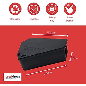 Mouse Bait Station with Keys - Child and Pet Safe Tamper Resistant Corner Unit Mini Rodent Trap Bait Stations - Heavy Duty and Reusable for Home, Indoor Outdoor Use (6 Pack, 2 Keys - Black)