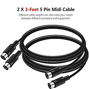 Mellbree MIDI Cable, 2-Pack 3-Feet Male to Male 5-Pin MIDI Cable Compatible with MIDI Keyboard, Keyboard Synth, Rack Synth, Sampler, External Sound Card, Sound Source and Other Music Gear