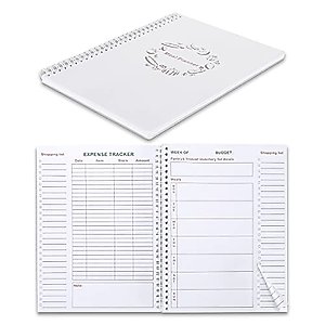 Weekly Meal Planner Notebook and Food Planner with Easy Tear off Grocery List & Expense Tracker Organizer, 52 Weeks, 10"X7", Spiral Design