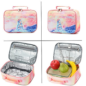 Princess Backpack For Girls,Kids School Backpack Kindergarten Book Bag Set With Lunch Box (Green-Princess)