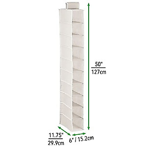 mDesign Soft Fabric Over Closet Rod Hanging Storage Organizer with 10 Shelves for Child/Kids Room or Nursery - Cream/White